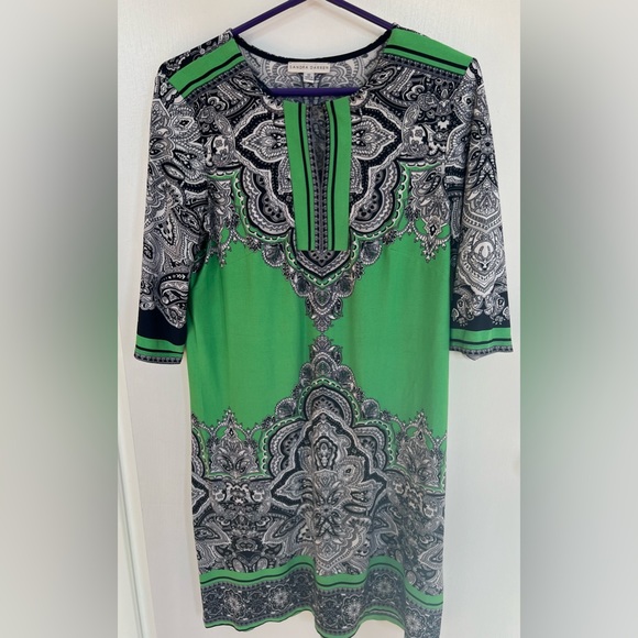 Sandra Darren | Dresses | Sandra Darren Green Blue White Mid Length ...